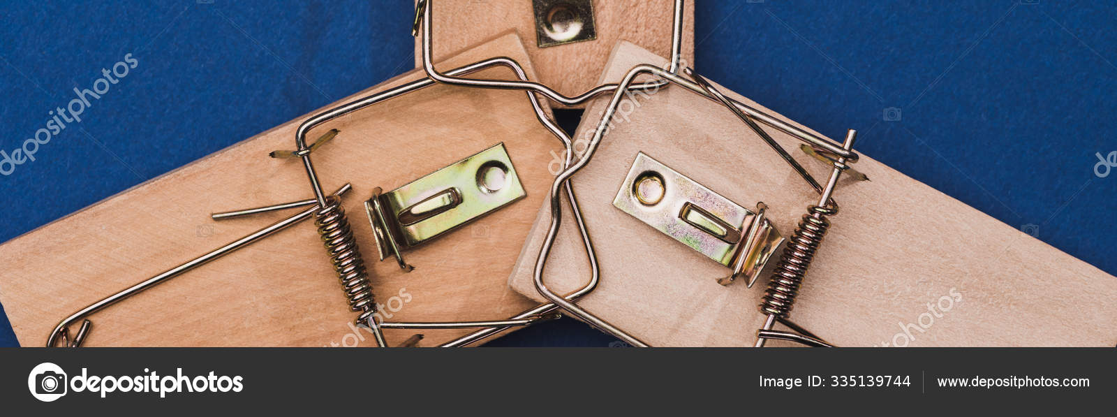 Top View Wooden Mouse Traps Blue Background Panoramic Shot Stock Photo ...