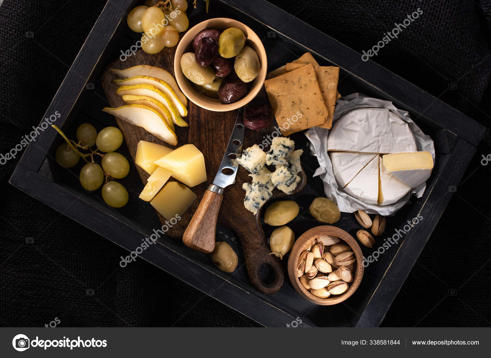 Top View Food Composition Tray Isolated Black — Stock Photo ...