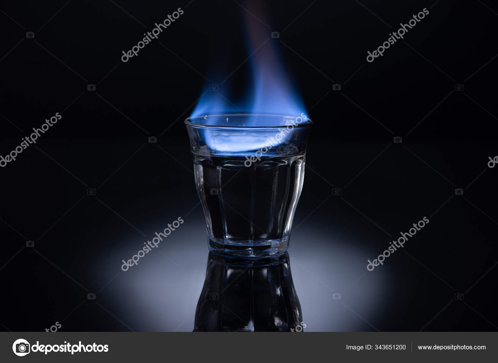 Transparent Glass Burning Liquid Black Background — Stock Photo ...