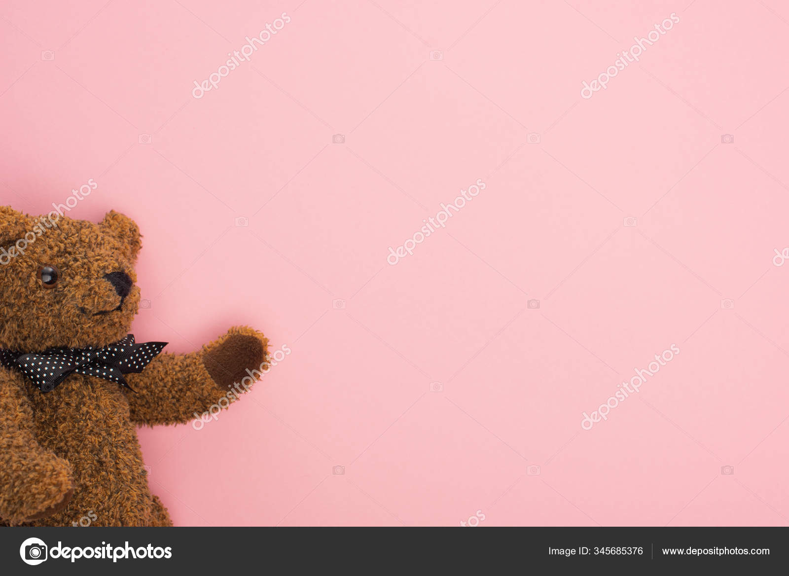 Top View Brown Teddy Bear Bow Pink Background Stock Photo by ...