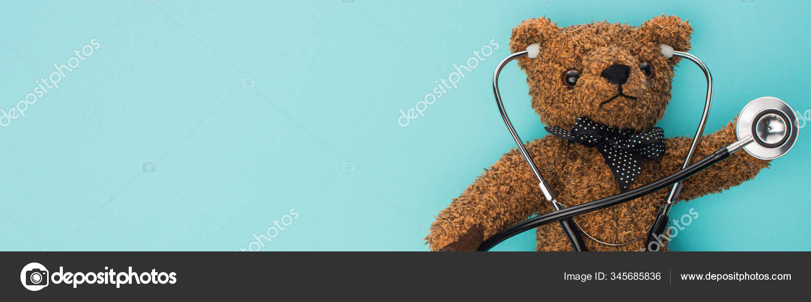 Top View Brown Teddy Bear Stethoscope Blue Background Panoramic Shot ...