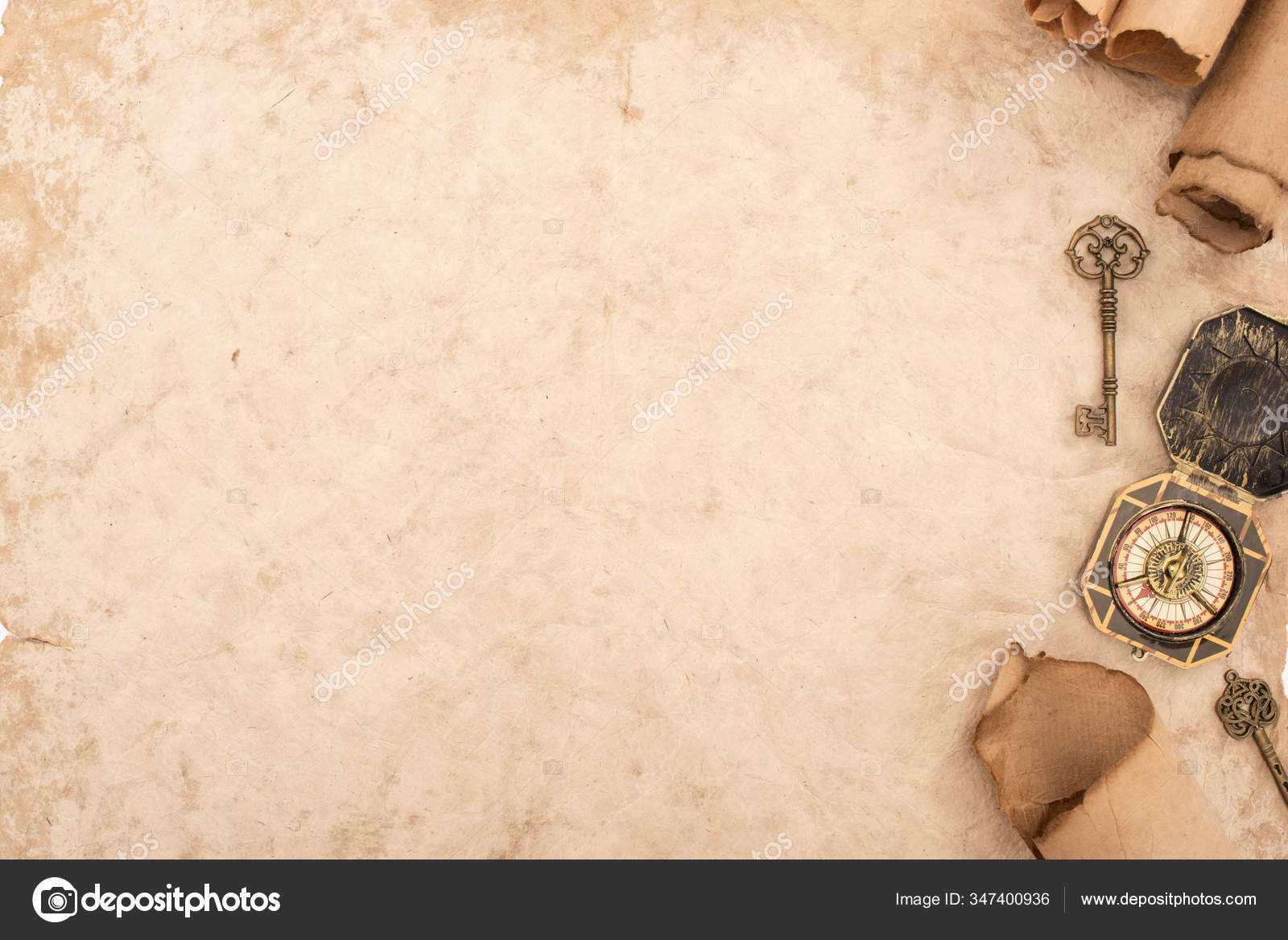 Top View Vintage Keys Compass Aged Paper — Stock Photo © VadimVasenin ...