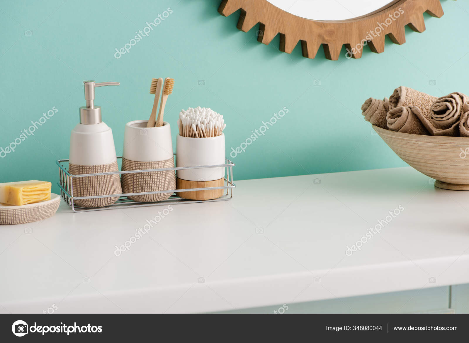 Dish Soap Shelf Hygiene Objects Bowl Towels Mirror Bathroom Zero ...