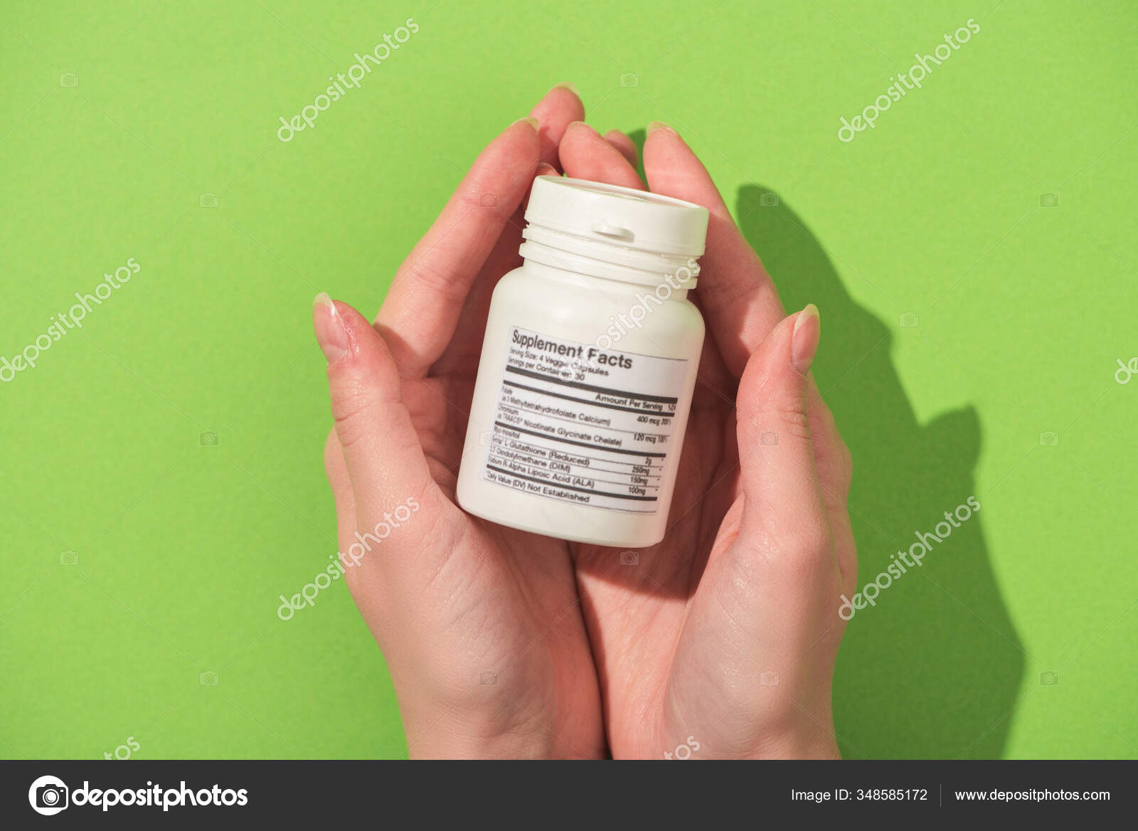 Cropped View Woman Holding Container Dietary Supplements Green ...