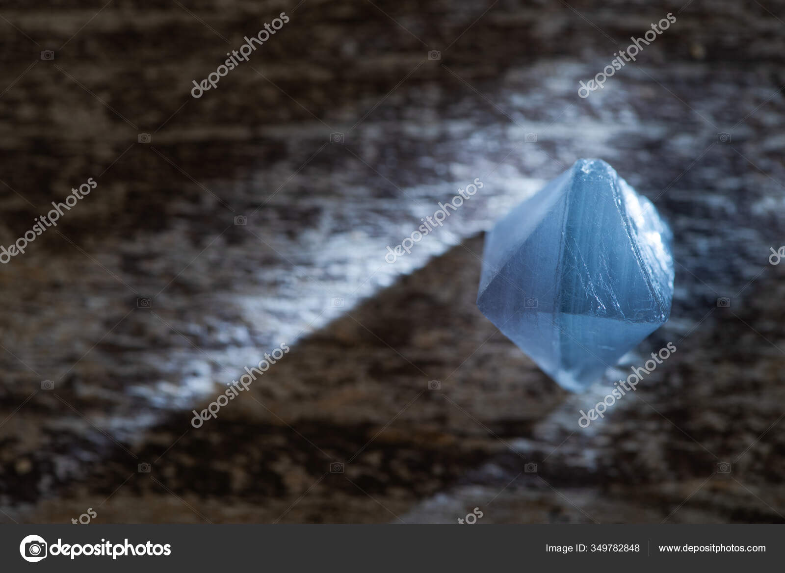 Close View Blue Magic Crystal Wooden Surface Light — Stock Photo ...