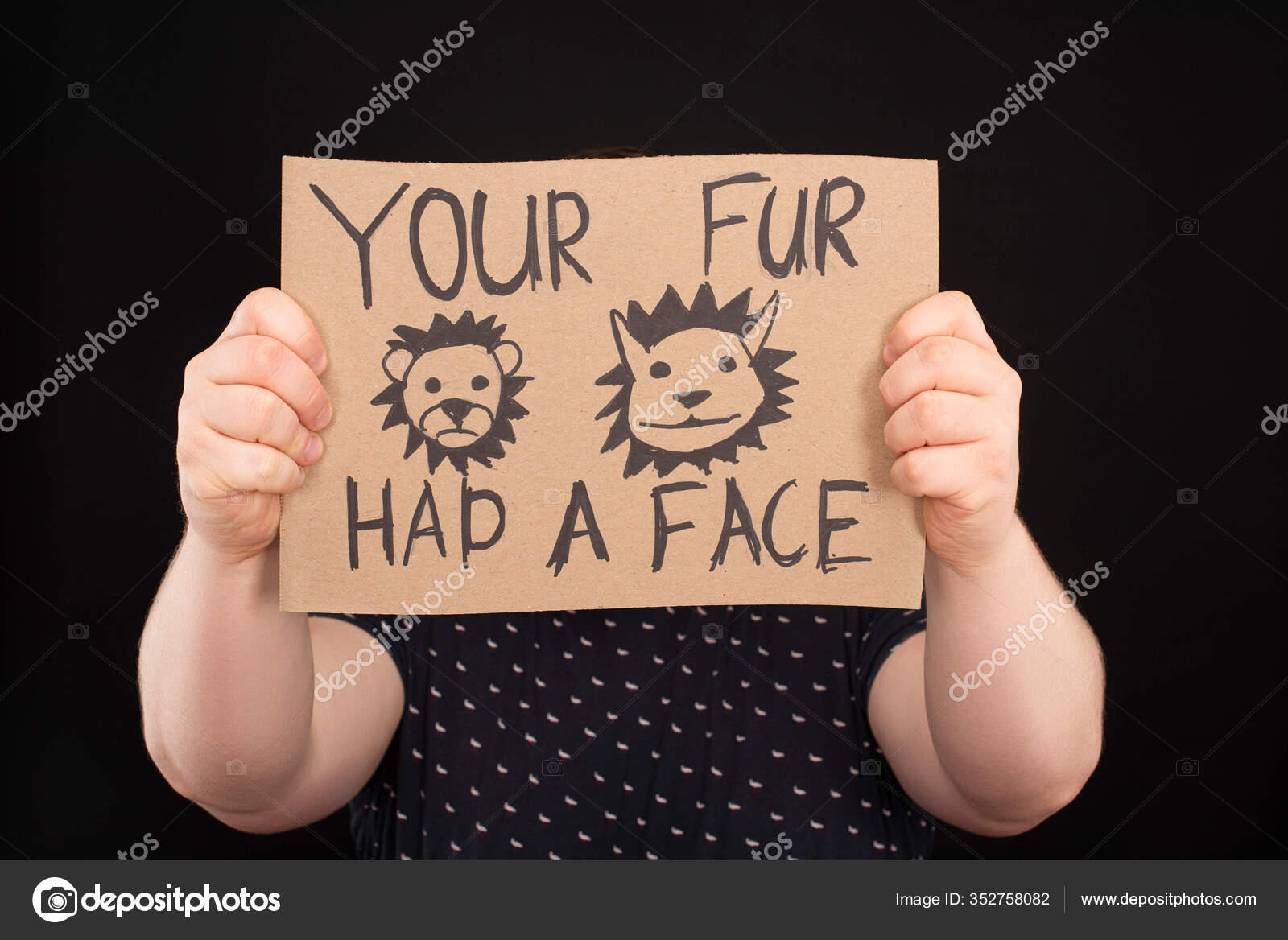 Man Obscure Face Holding Sign Your Fur Had Face Inscription — Stock ...