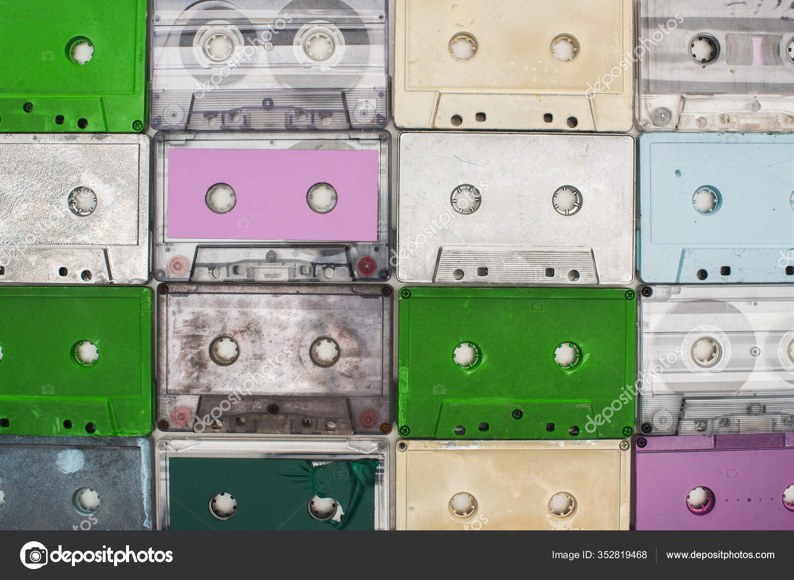 Collage Purple Green Turquoise White Old Recording Cassettes — Stock ...