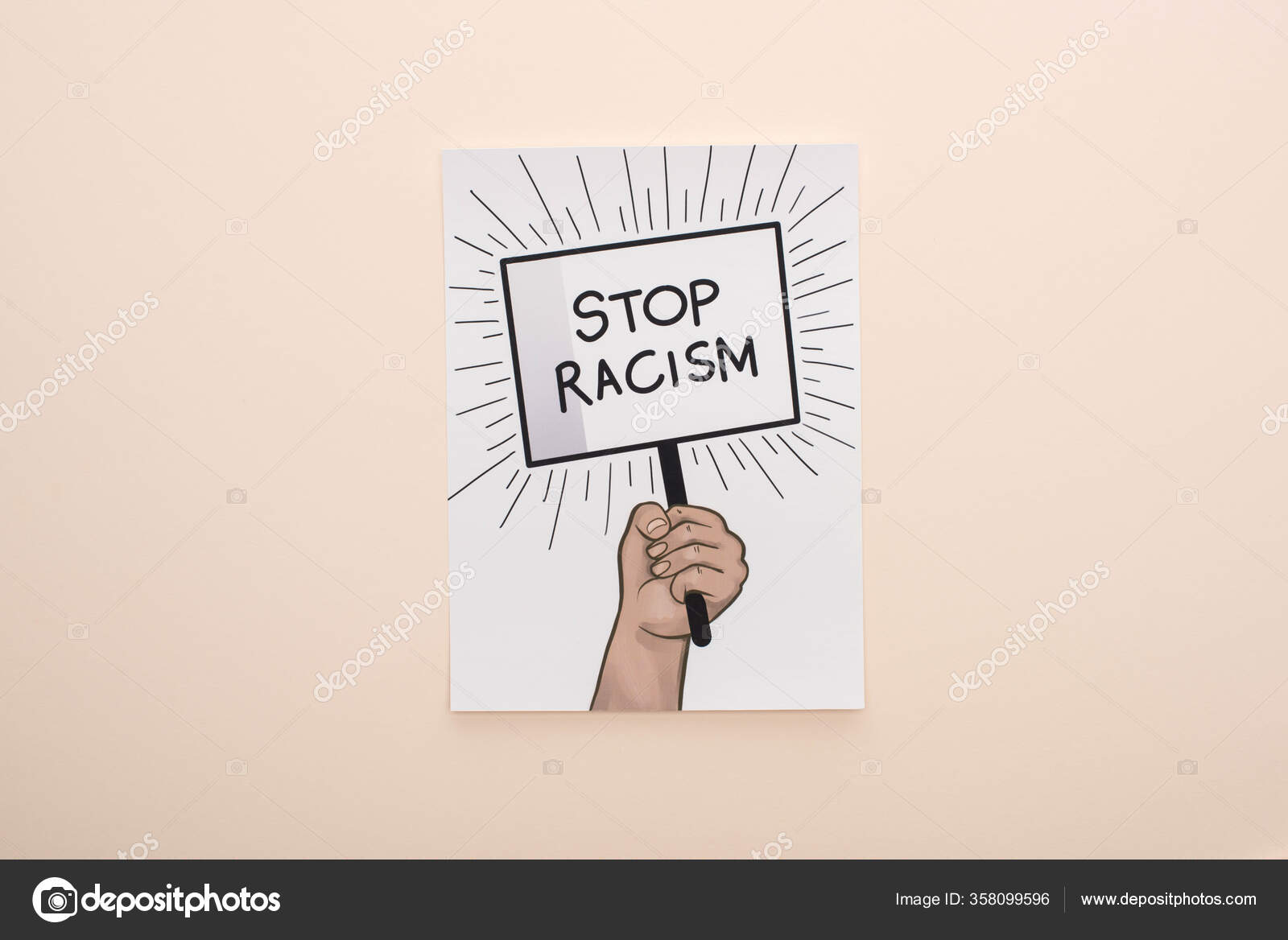 Top View Picture Drawn Hand Stop Racism Placard Beige Background ...