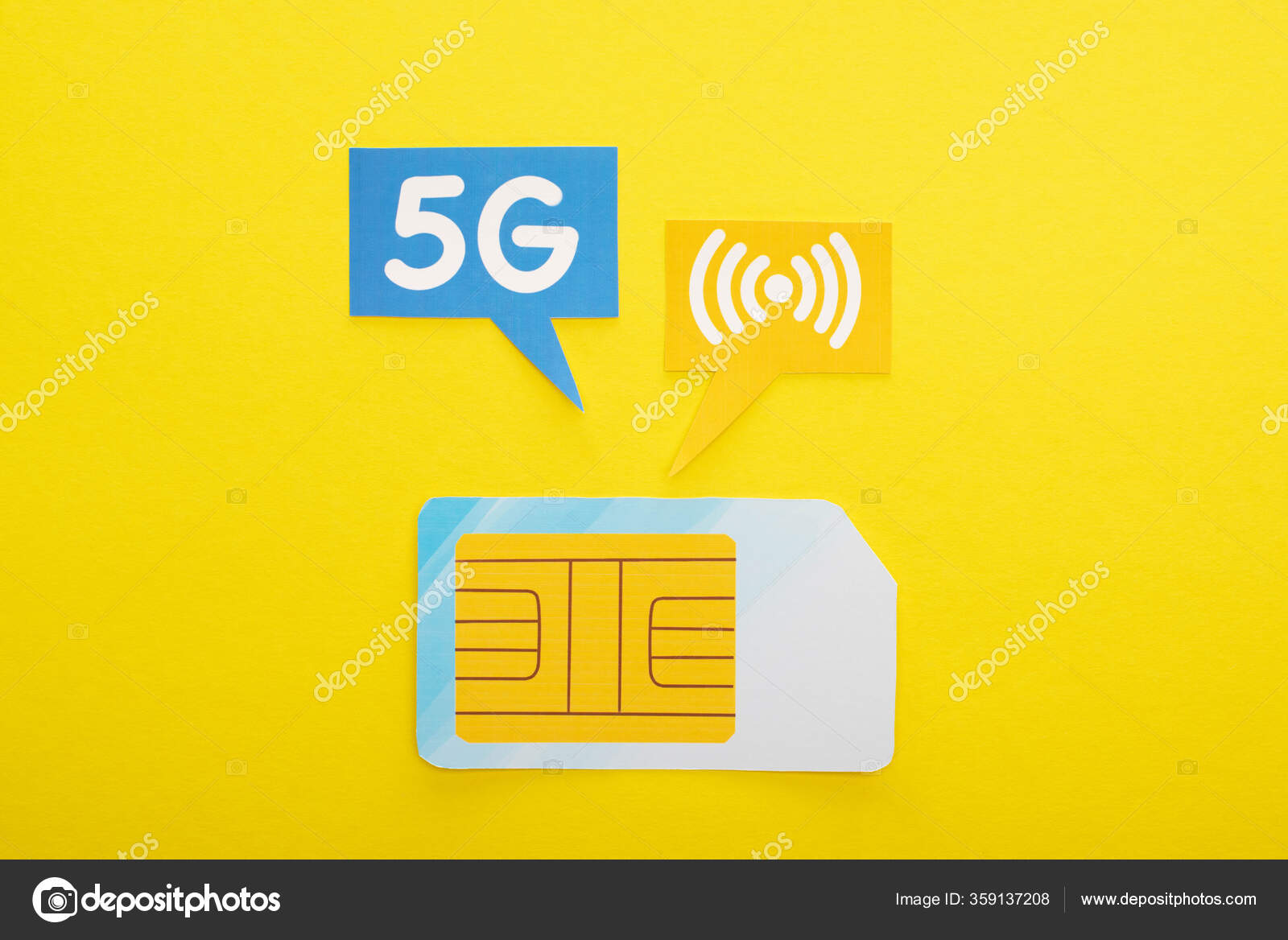 Top View Sim Card Speech Bubbles Lettering Yellow Background Stock ...
