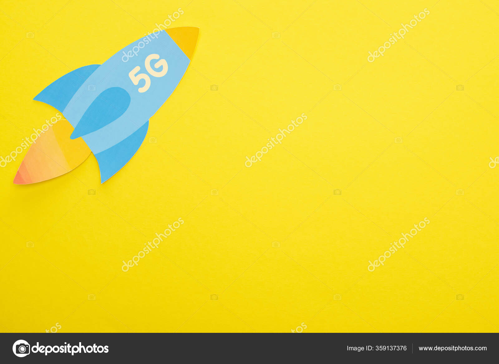 Top View Paper Rocket Lettering Yellow Background — Stock Photo ...