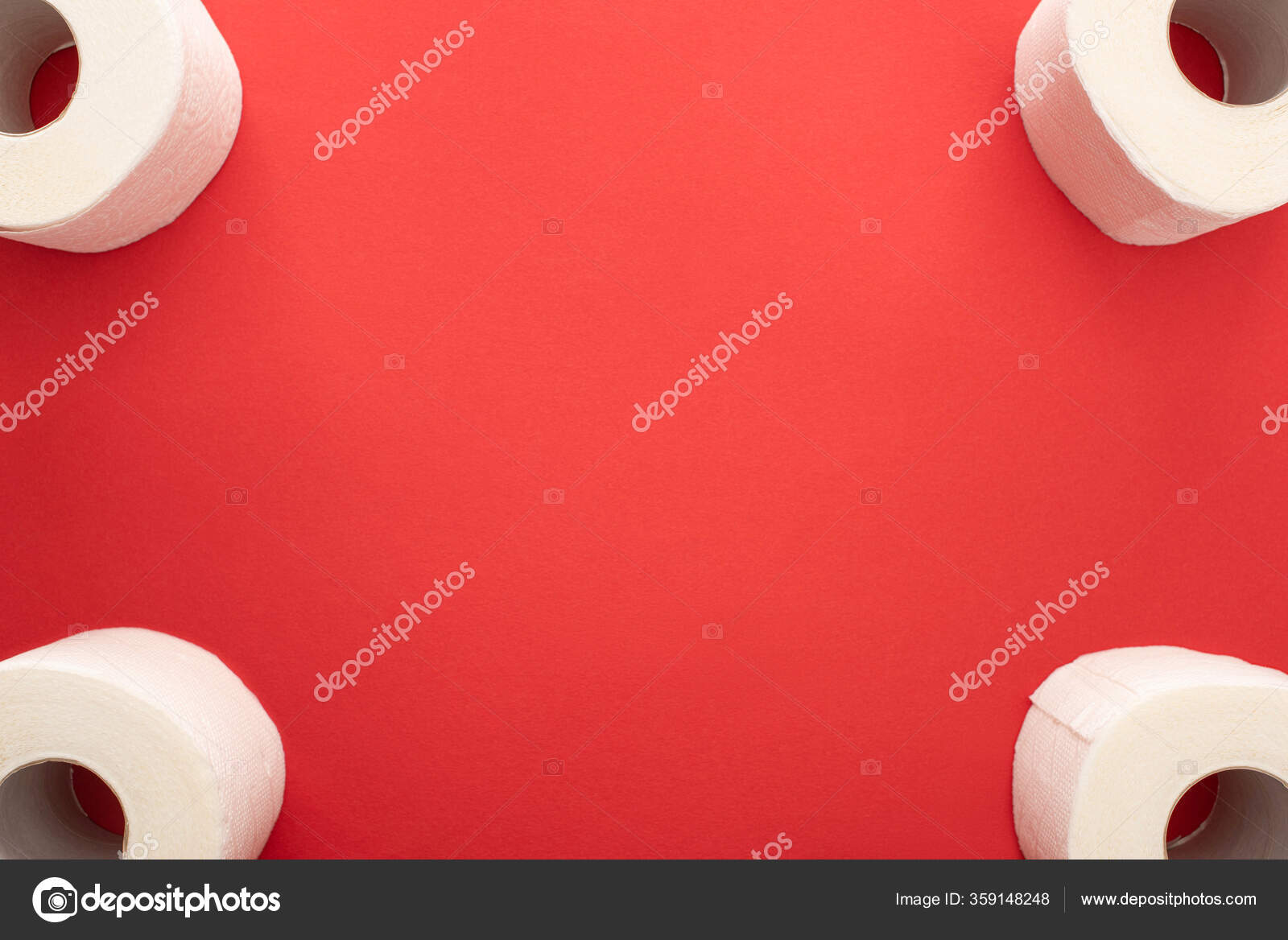 Top View White Toilet Paper Rolls Red Background Copy Space — Stock ...
