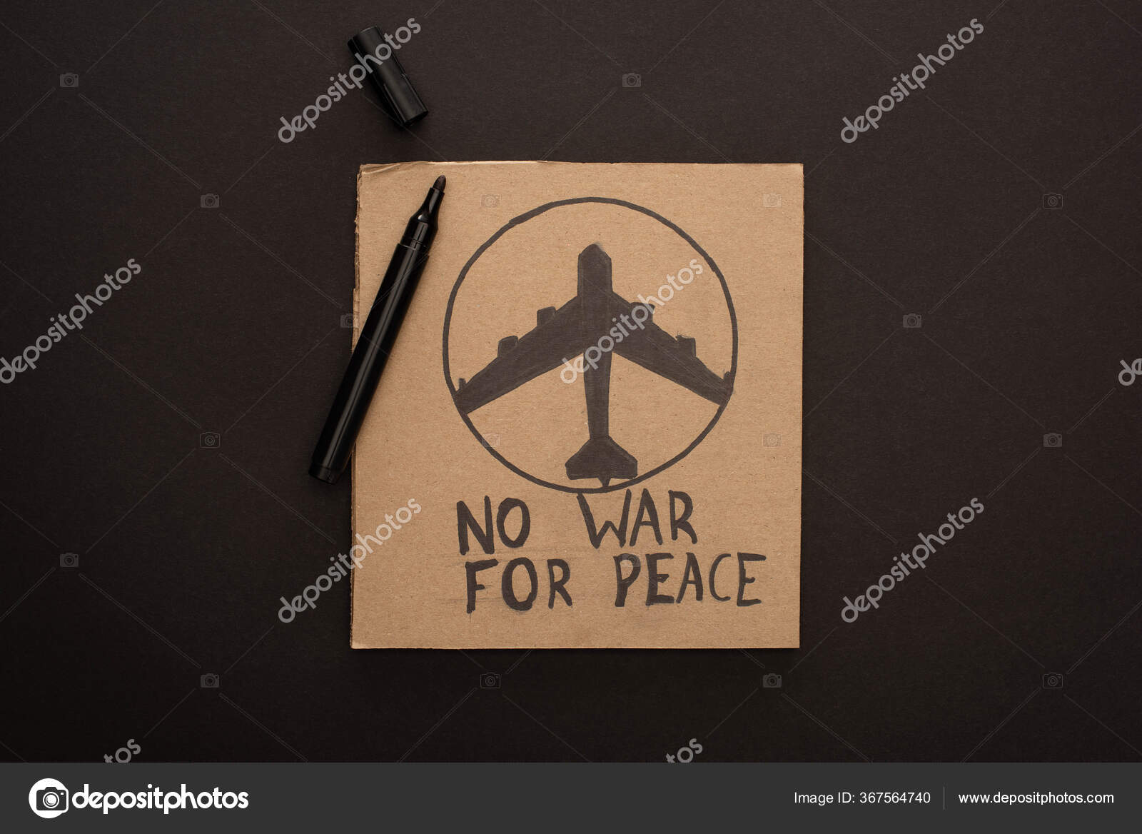 Top View Cardboard Placard War Peace Lettering Plane Marker Black ...