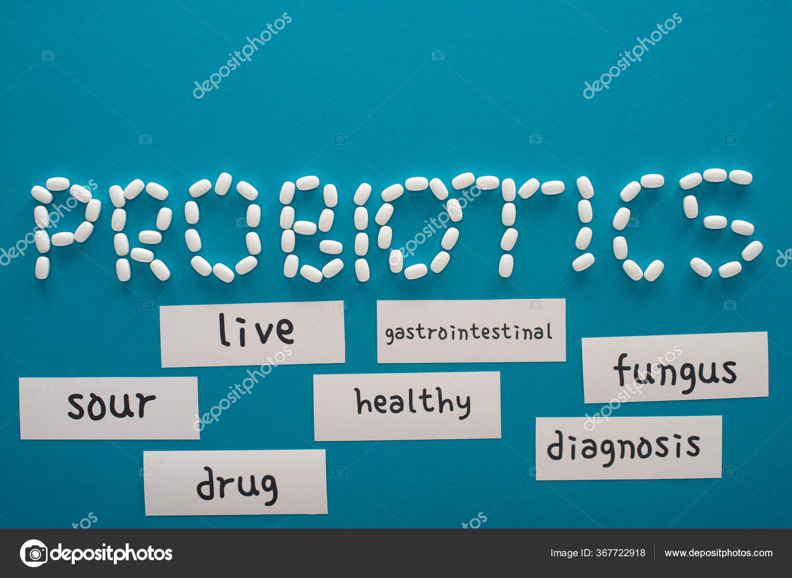 Vista Superior Letras Probióticos Hechas Píldoras Cerca Tarjetas Papel ...