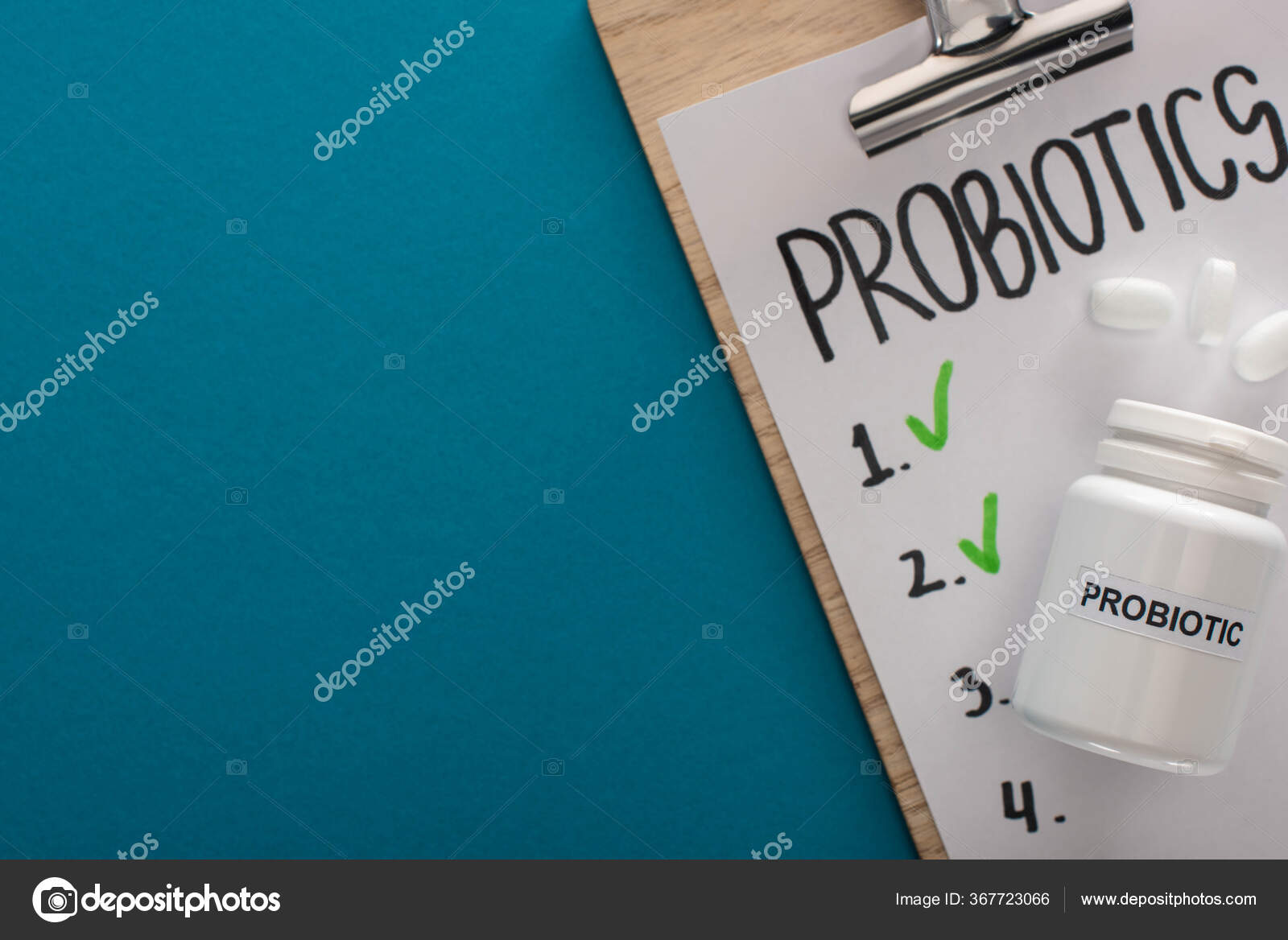 Top View Clipboard Probiotics Empty List Container Pills Blue ...