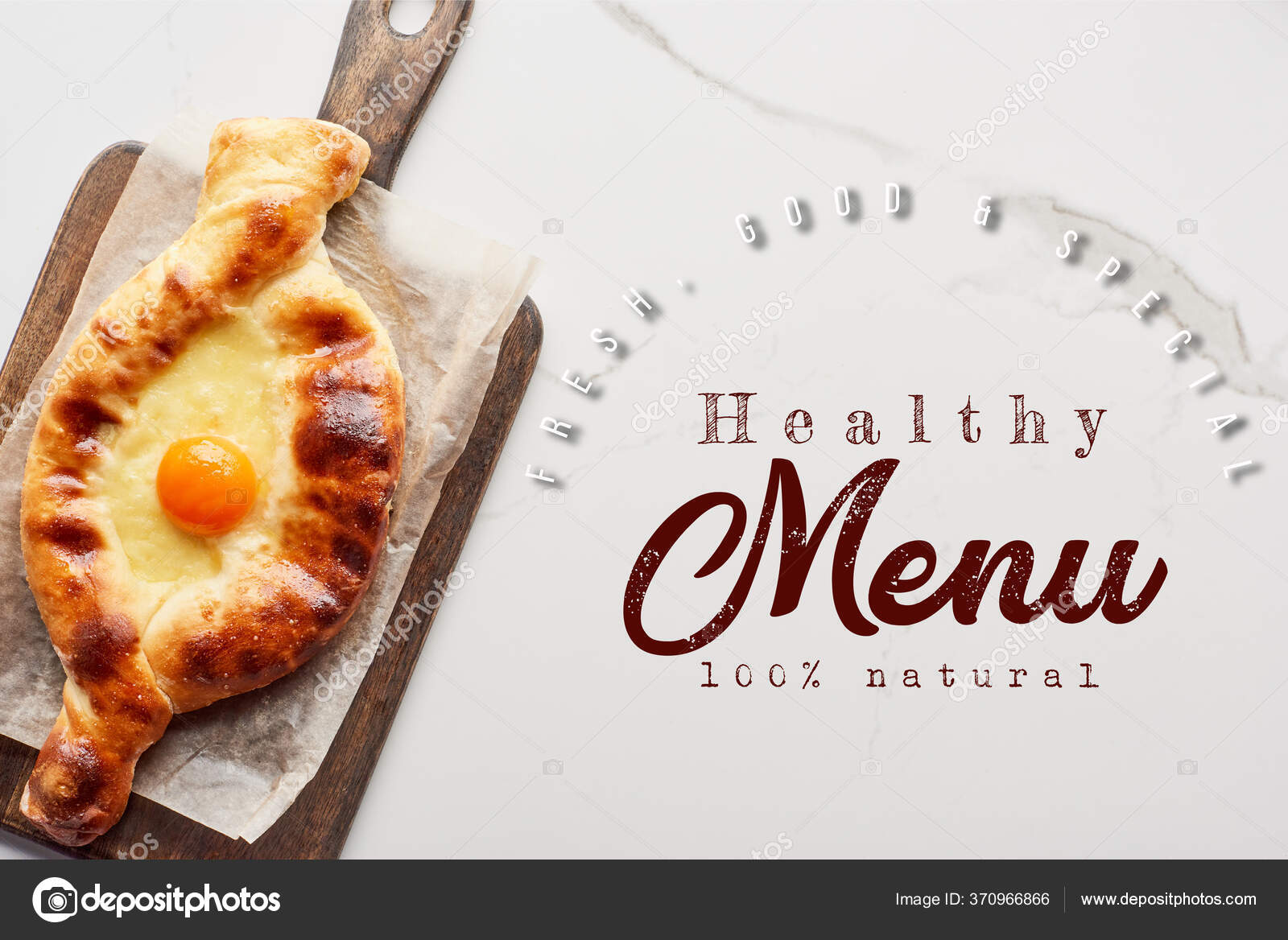 Top View Adjarian Khachapuri Chopping Board Marble Texture Healthy Menu ...