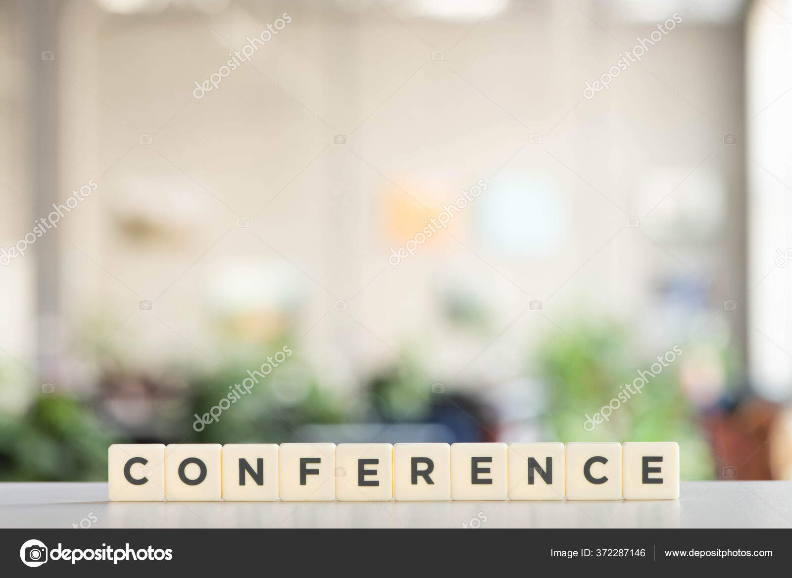White Blocks Conference Inscription White Desk — Stock Photo ...