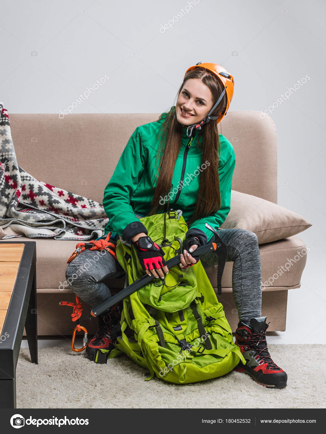 Young Climber Backpack Ice Axe Home — Stock Photo © SashaMedvedev ...