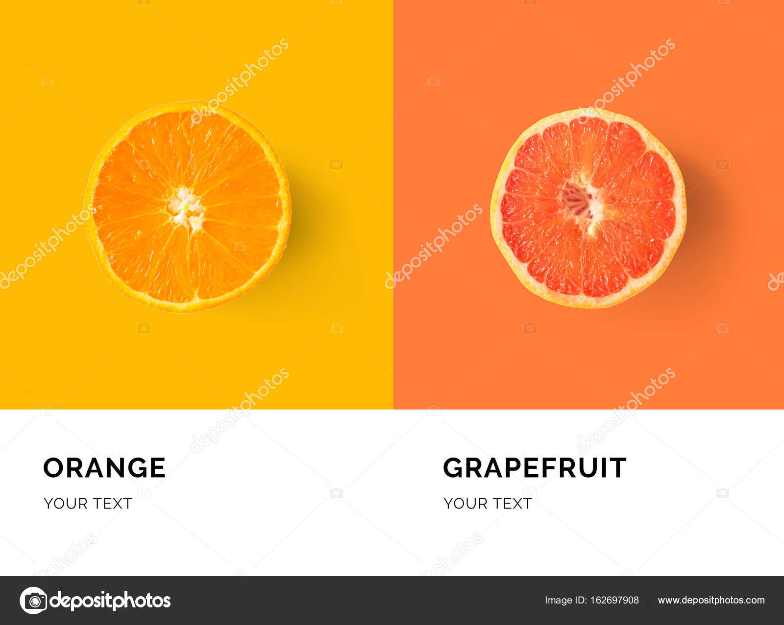 Split screen of orange and grapefruit Stock Photo by ©StudioPhoto 162697908