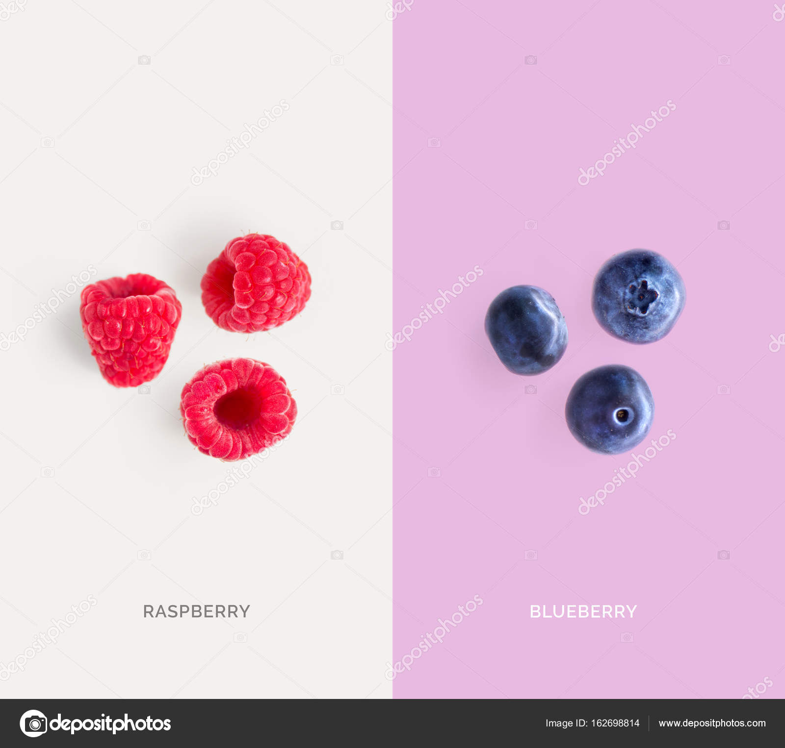 Split screen with raspberries and blueberries — Stock Photo ...