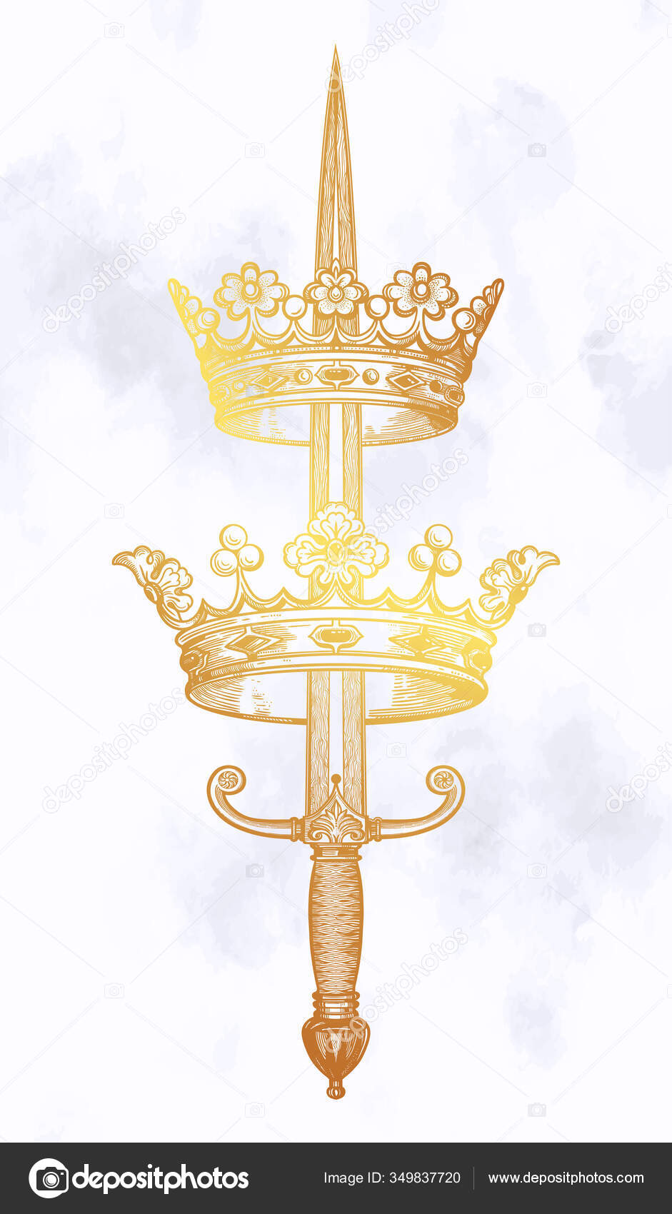 Ornate crowns pierced by the sword. Vintage gothic style inspired art ...