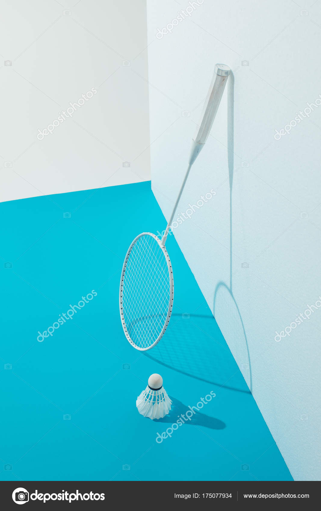Badminton Racket Shuttlecock Blue Paper White Wall — Stock Photo ...