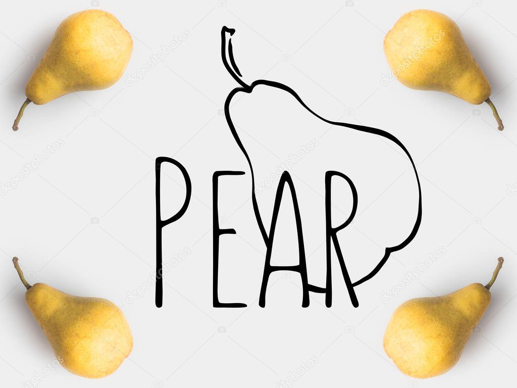 letra escrita a mano y dibujo con peras alrededor en la superficie ...