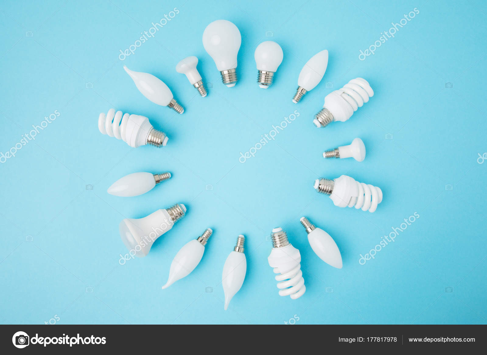 Top View Different White Lamps Arranged Circle Isolated Blue — Stock ...