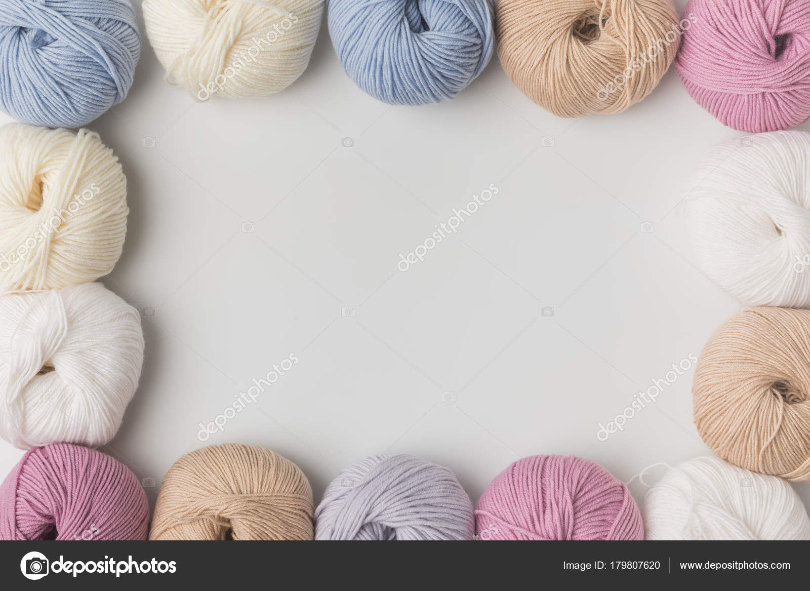 Top View Colored Yarn Balls Row Isolated White Background Stock Photo ...