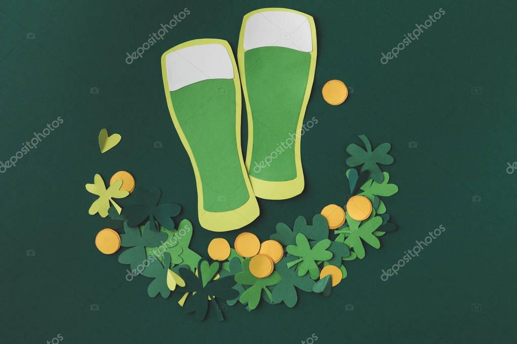 Top View Paper Decoration Green Beer Patricks Day Isolated Green ...