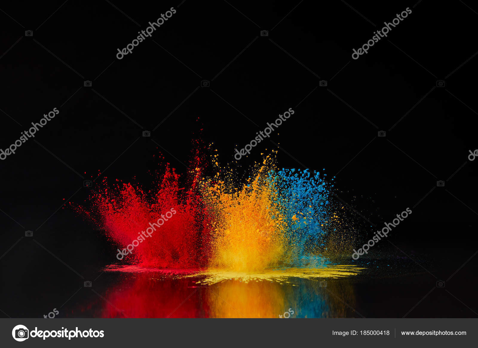 Red Blue Yellow Holi Powder Explosion Black Hindu Spring Festival ...