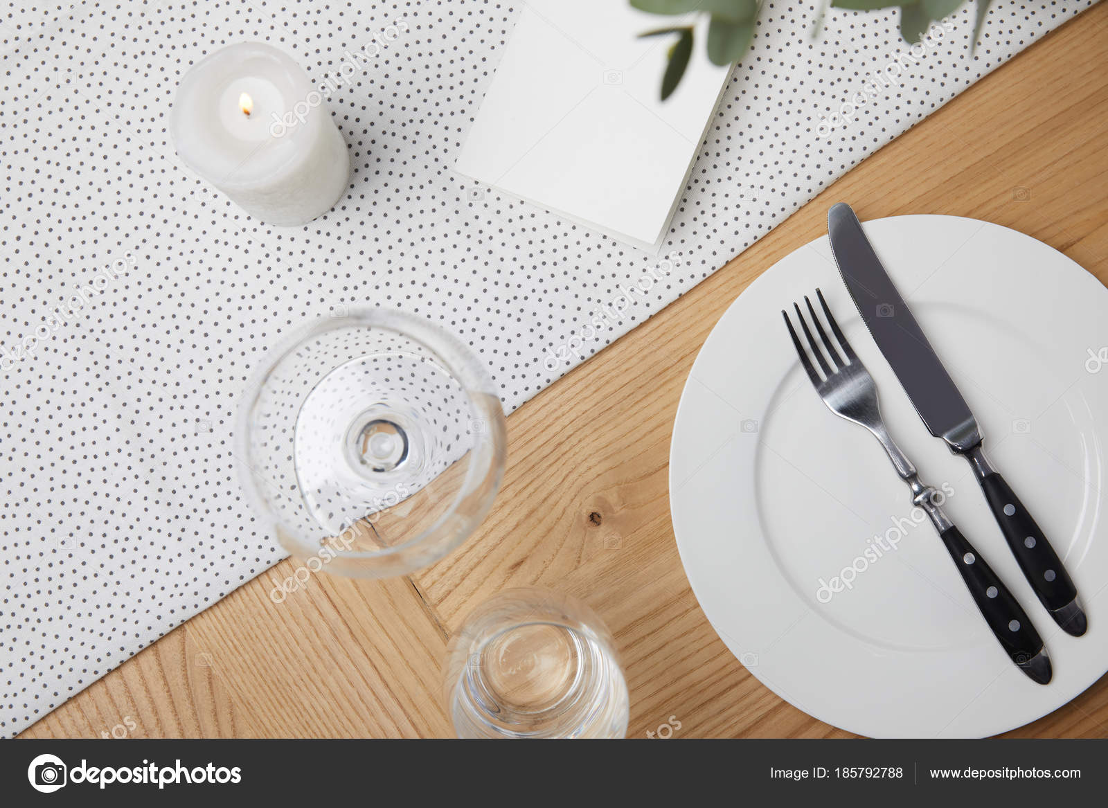 Glasses Table Next Blank Card Table Background — Stock Photo ...