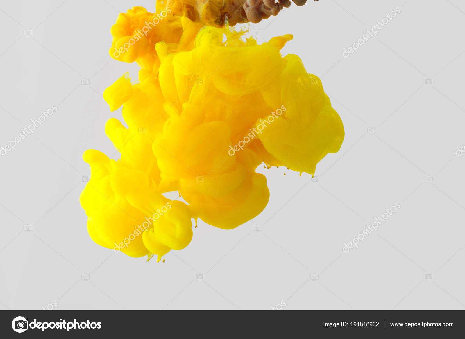Close View Bright Yellow Ink Splash Water Isolated Gray Stock Photo by ...