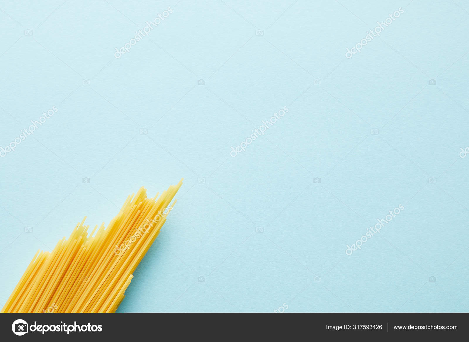 Top View Raw Spaghetti Blue Background Copy Space Stock Photo by ...