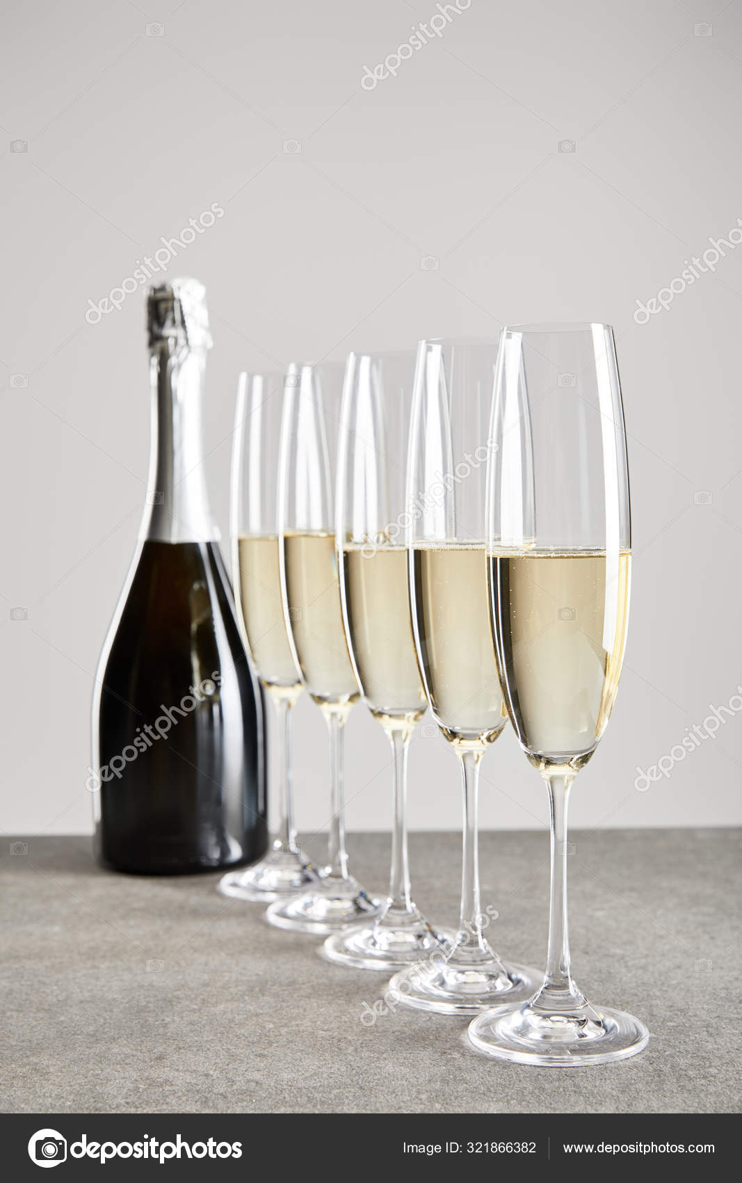 Selective Focus Sparkling Wine Champagne Glasses Bottle Surface ...