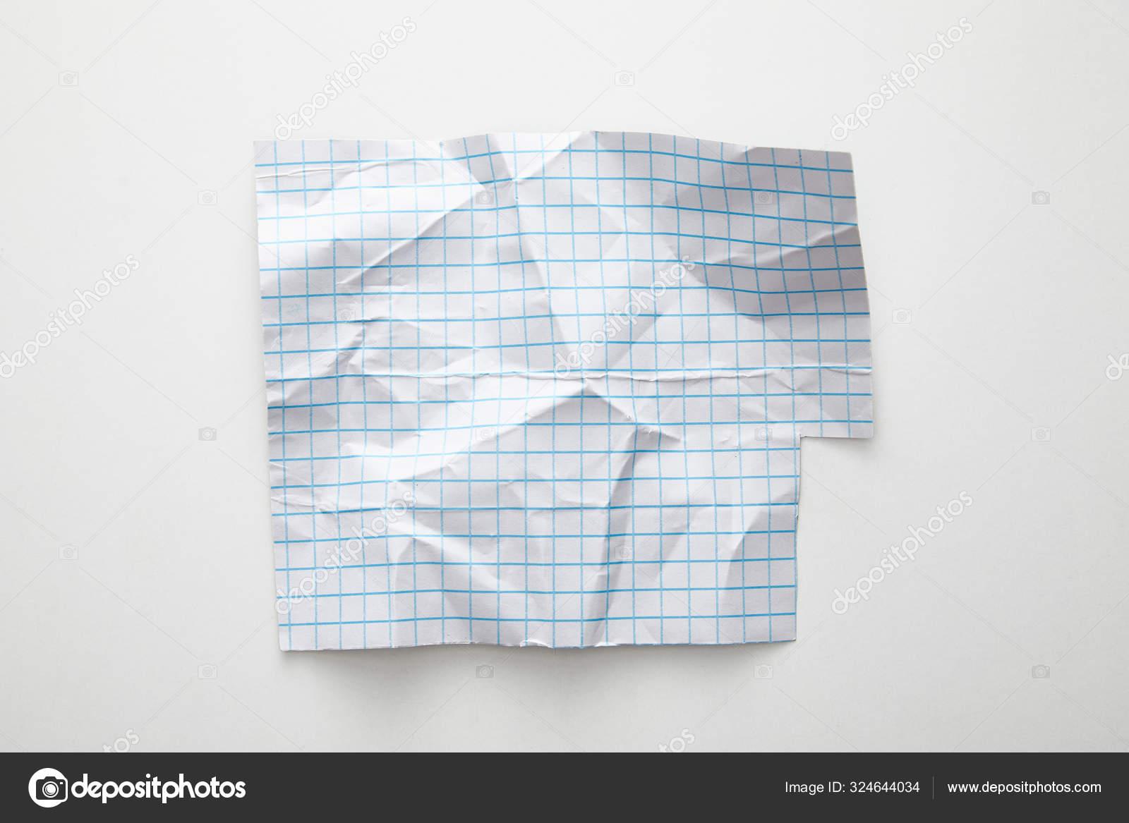 Top View Empty Crumpled Grid Paper White Background — Stock Photo ...