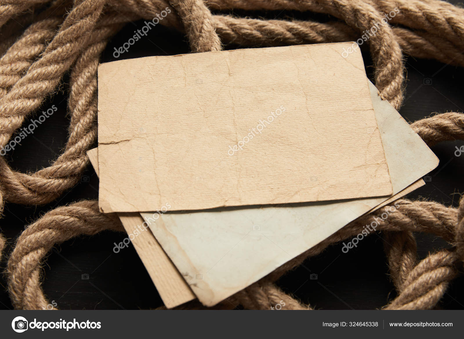 Vintage Paper Rope Black Background — Stock Photo © AntonMatyukha ...