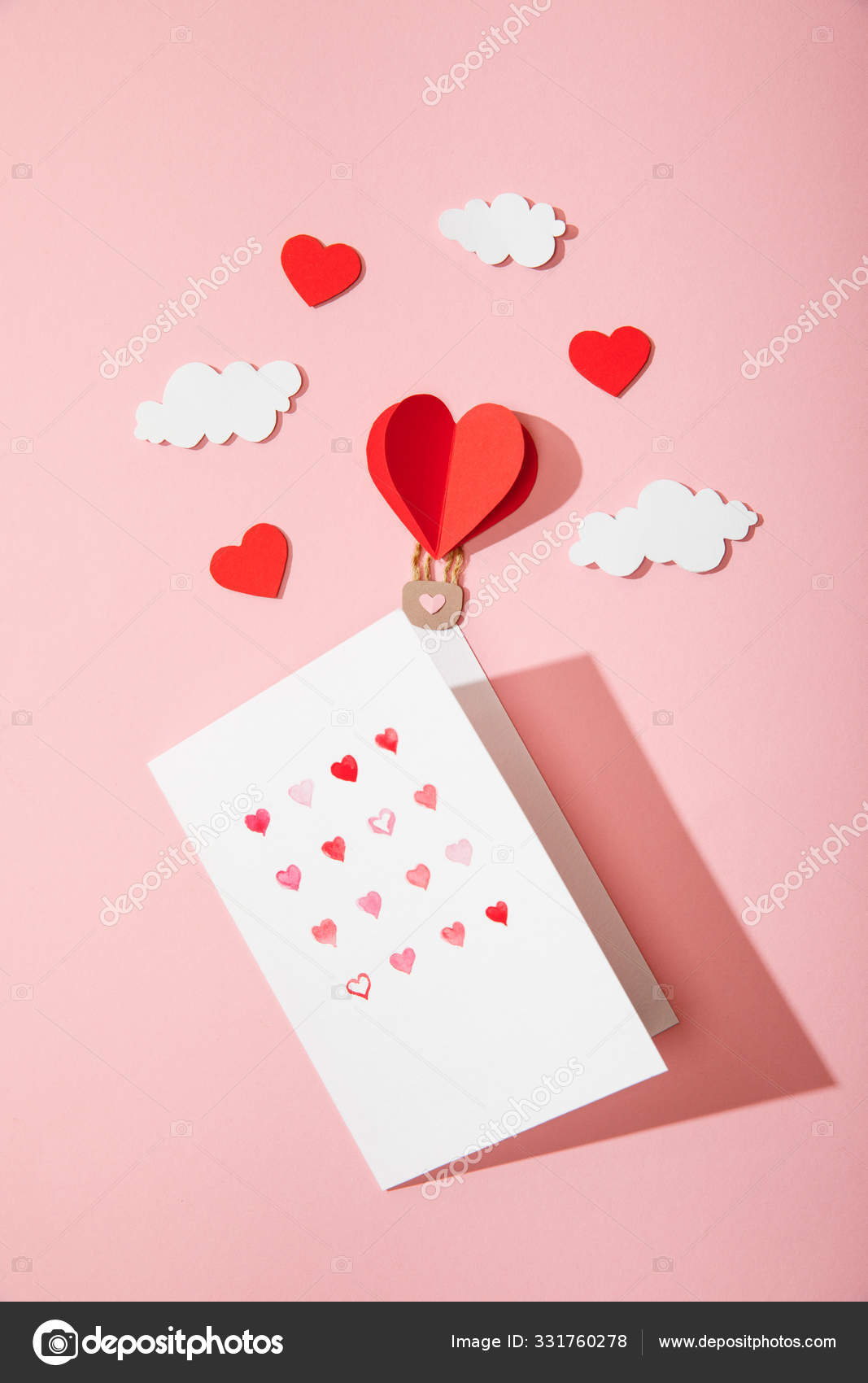 Top View Greeting Card Hearts White Envelope Paper Heart Shaped — Stock ...