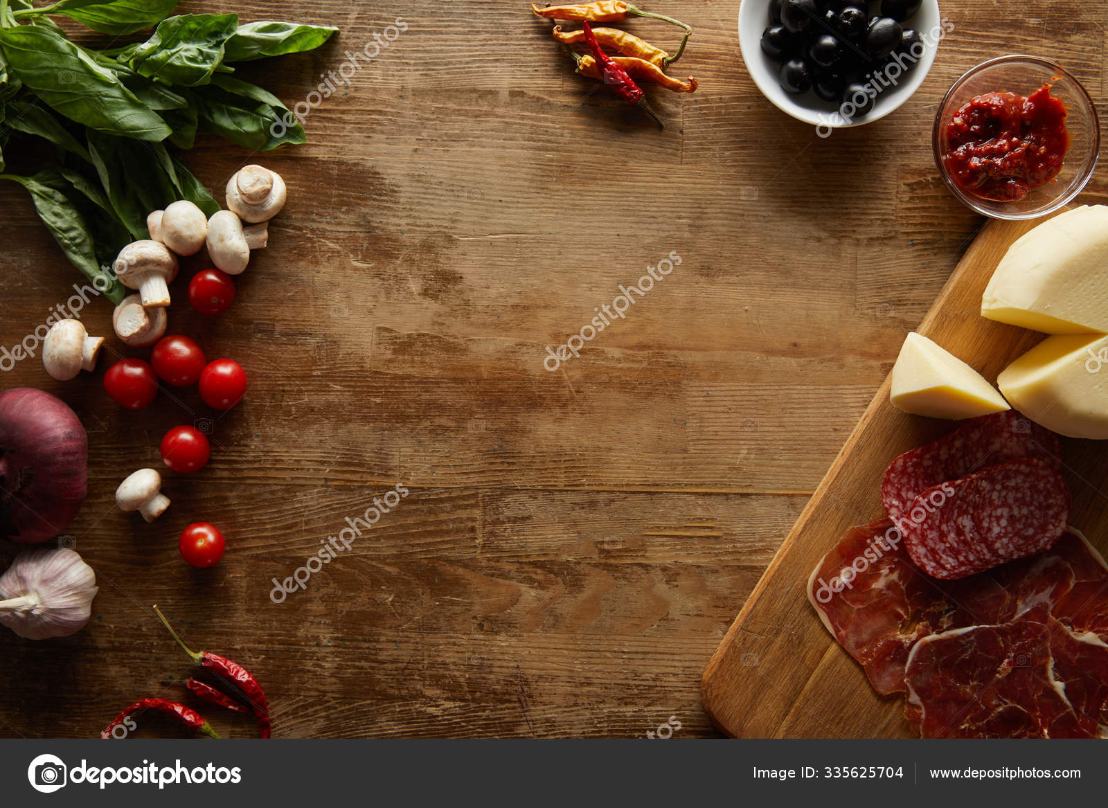 Top View Ingredients Pizza Wooden Table Stock Photo by ©AntonMatyukha ...