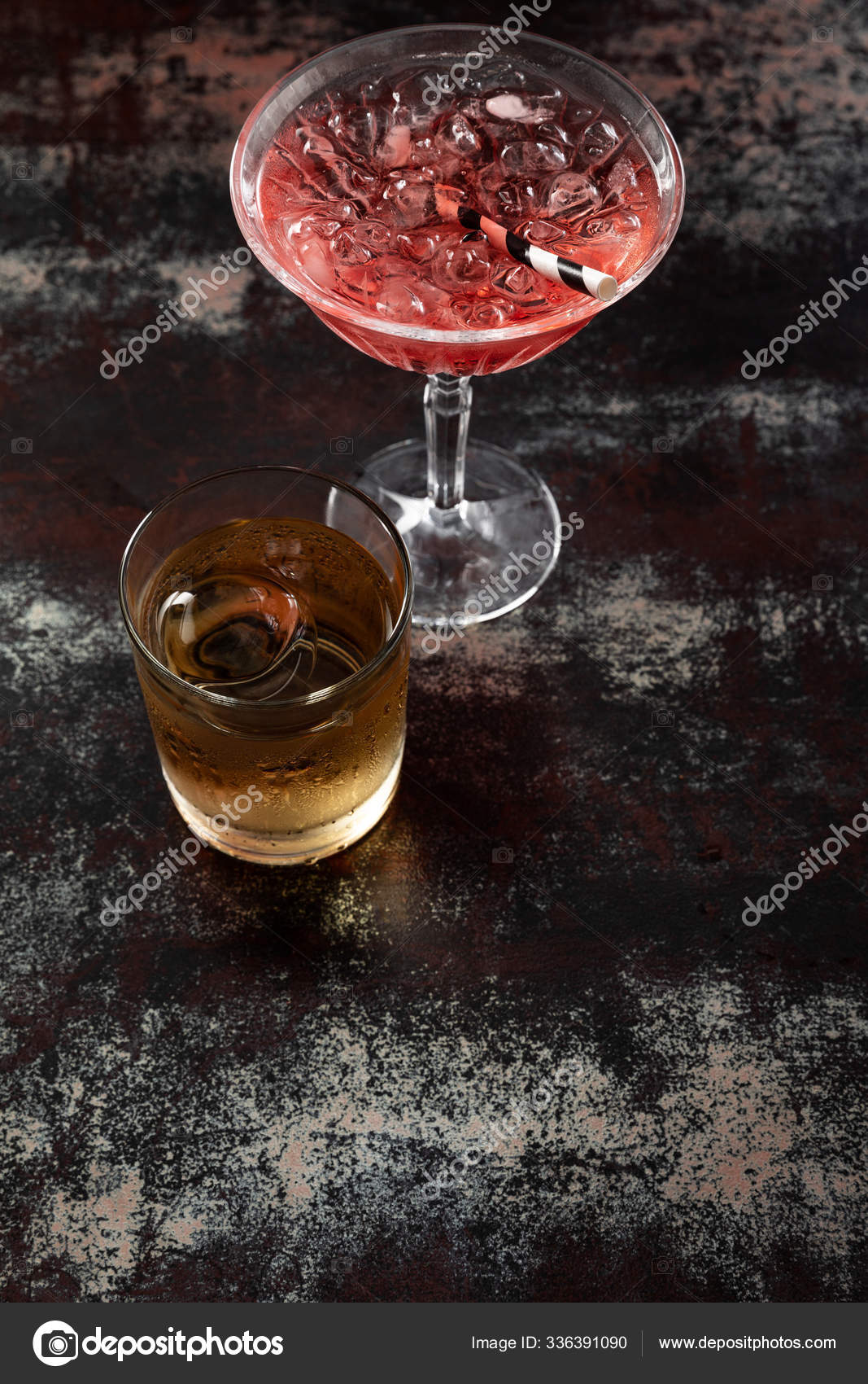 Top View Cosmopolitan Cocktail Glass Whiskey Black Surface Stock Photo ...