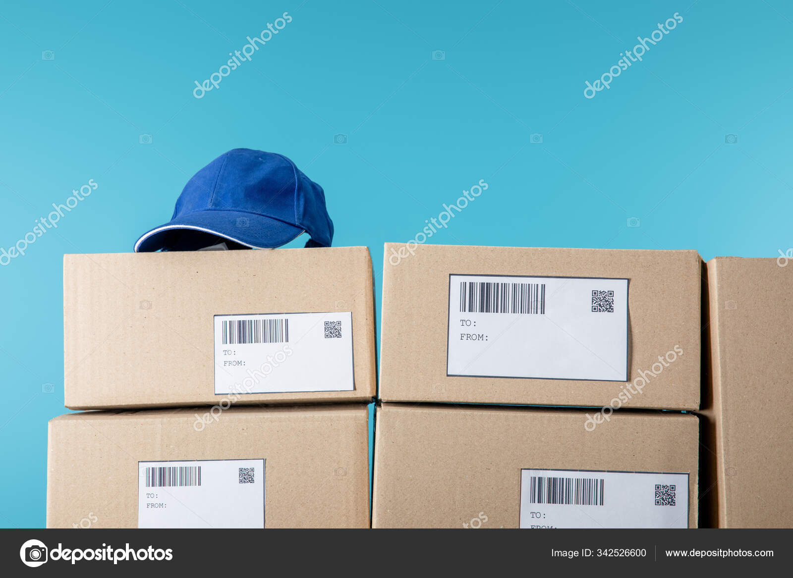 Cap Cardboard Boxes Barecodes Isolated Blue — Stock Photo ...