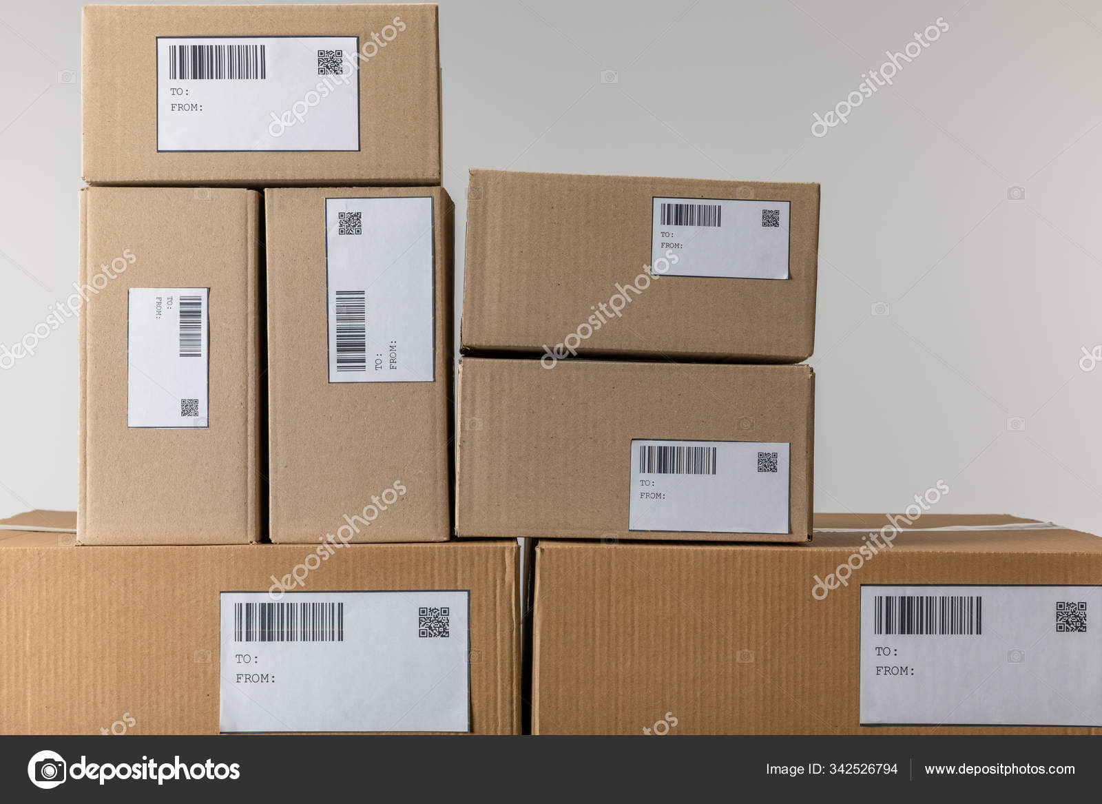 Stacked Cardboard Boxes Barcodes Codes Isolated Grey Stock Photo by ...
