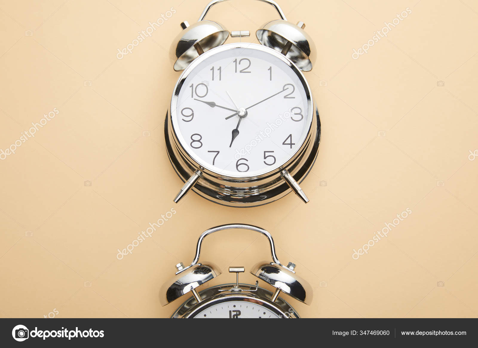 Top View Classic Alarm Clock Beige Background — Stock Photo ...