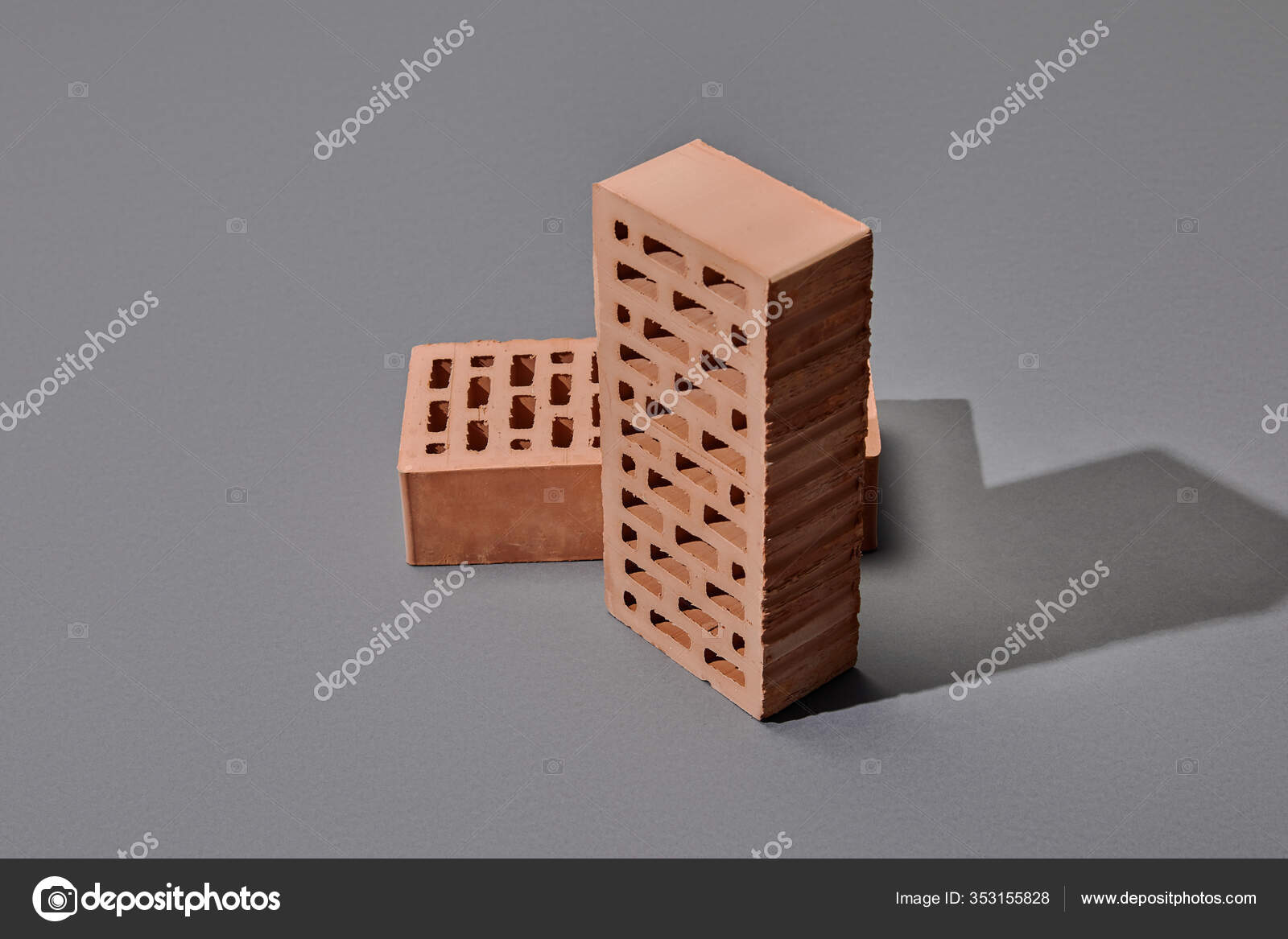 High Angle View Two Bricks Grey Background — Stock Photo ...