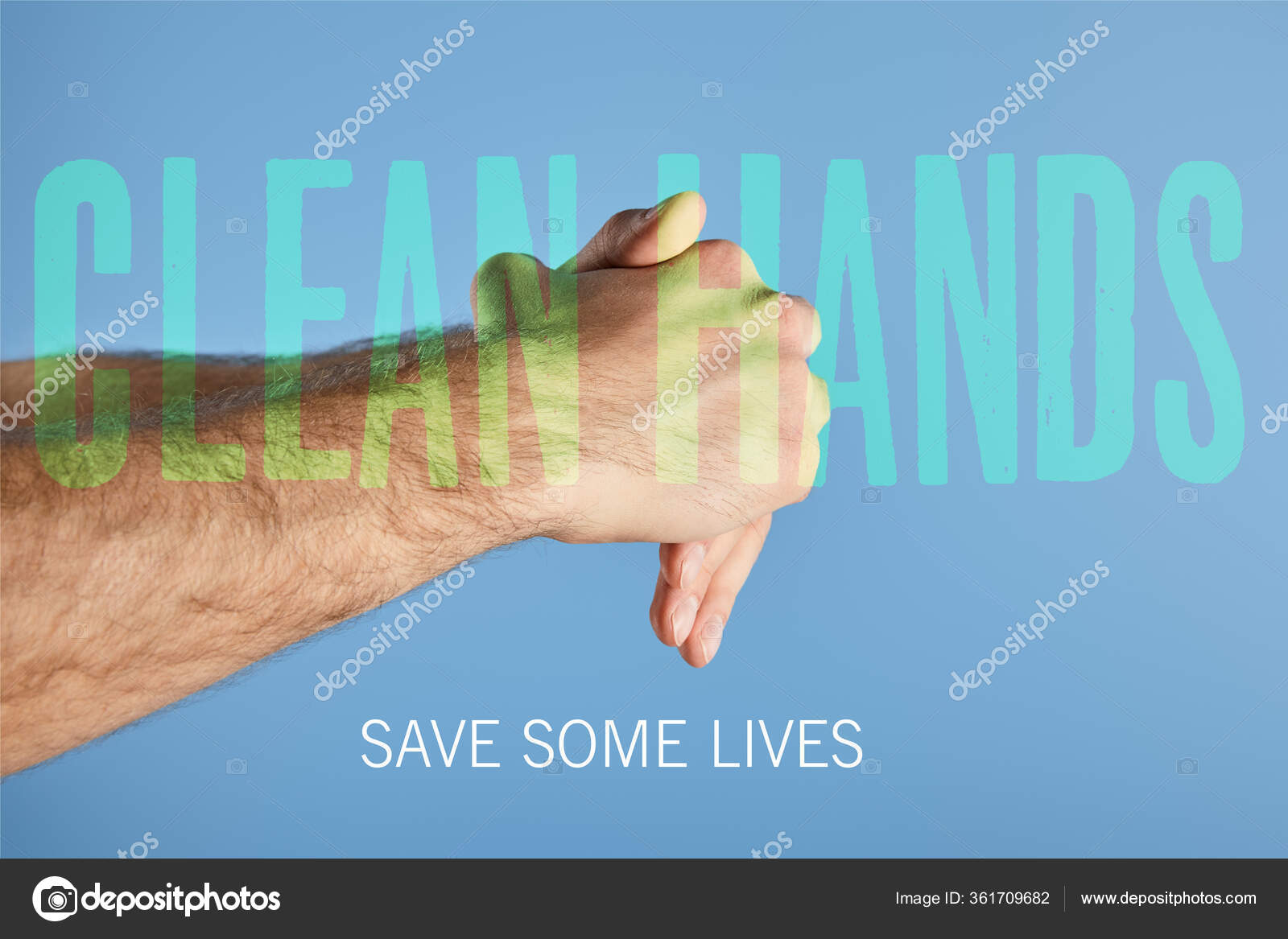 Cropped View Man Washing Hands Isolated Blue Clean Hands Illustration ...