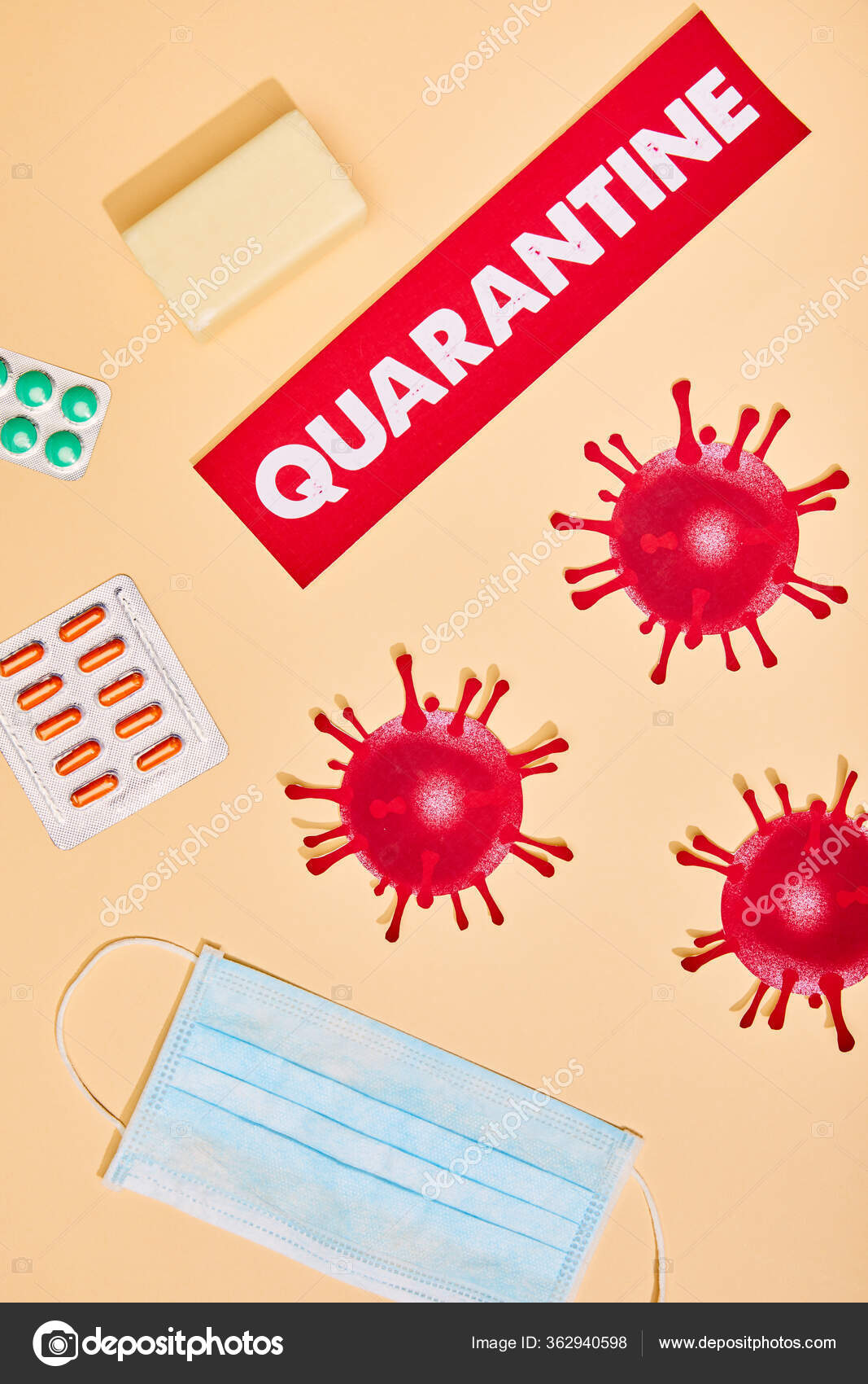 Top View Paper Quarantine Lettering Drawn Virus Soap Bar Medical ...