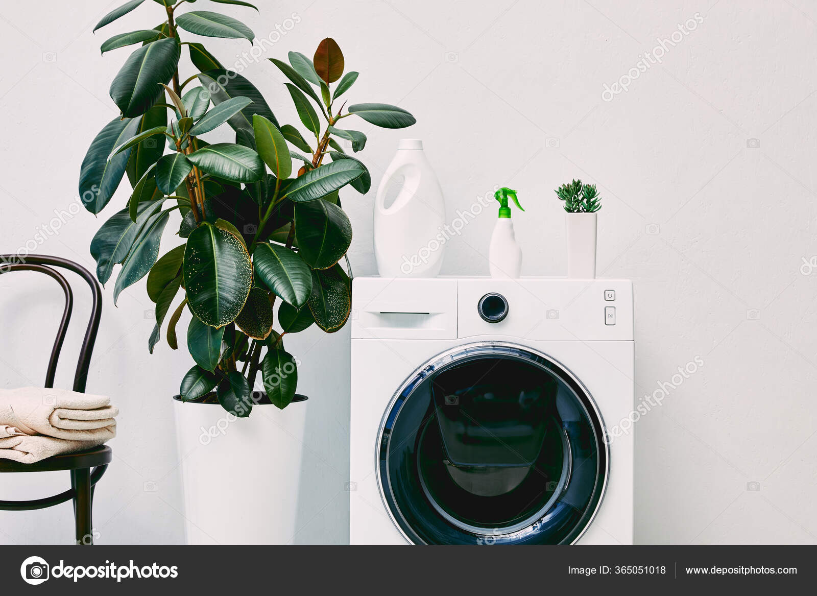 Green Plants Modern Washing Machine Bottles Chair Towels Bathroom ...