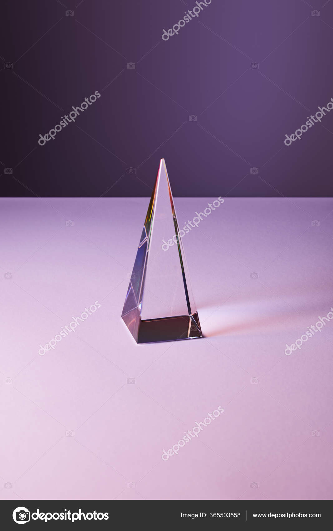 Crystal Transparent Pyramid Light Reflection Violet Purple Background ...