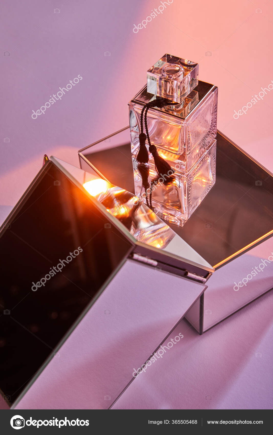 Perfume Bottle Mirror Cubes Pink Background Light — Stock Photo ...