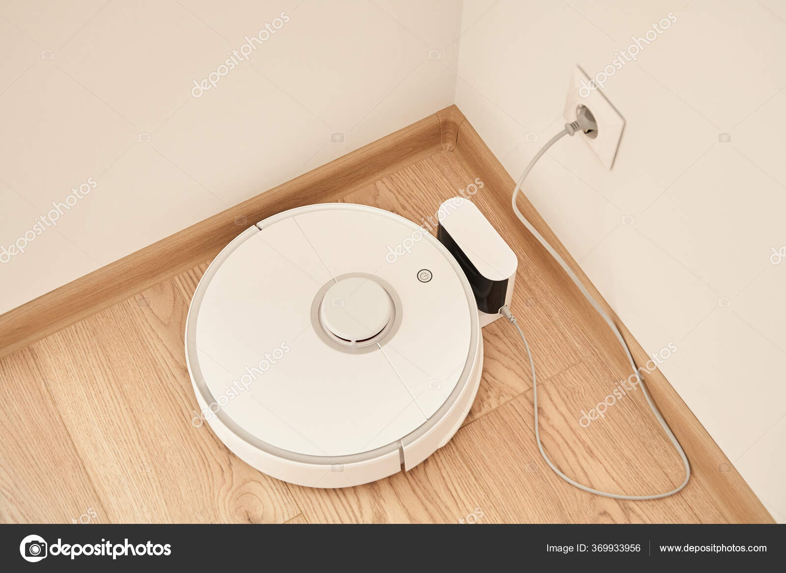 Top View Modern Robotic Vacuum Cleaner Power Socket Wall Stock Photo by ...