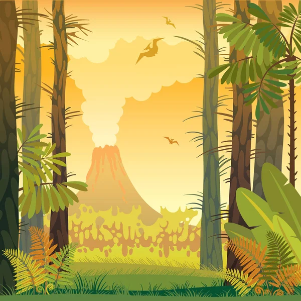 Prehistoric landscape with cave and wall of rock. — Stock Vector ...